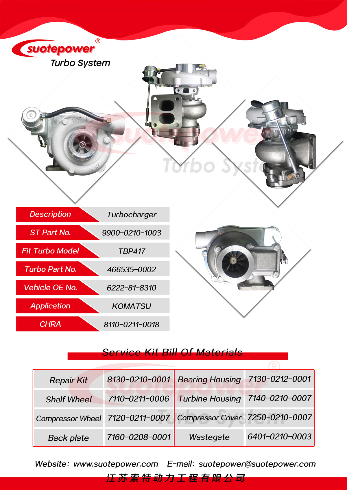 9900-0210-1003 TBP417 466535-0002 6222-81-8310 KOMATSU - suotepower.com